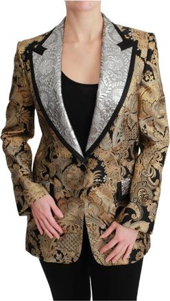 Dolce & Gabbana Femme, Vestes, Multicolore, Taille: 38 FR Blazer Jacquard Floral avec Revers Argenté