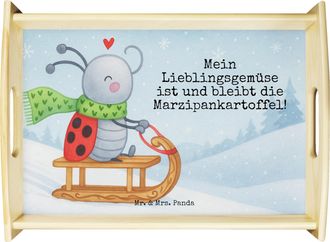 Mr. & Mrs. Panda betttablett Sm&ouml;rle Rodeln Design - Geschenk, tablett f&uuml;r Bett, Winter, Marzipan, Fr&uuml;hst&uuml;ckstablett, sofatablett, Weihnachten, Schlittenfahren, Servier