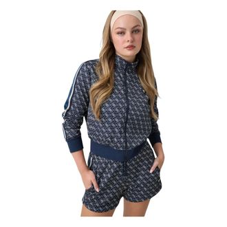 Guess Femme, Sweatshirts et sweats &agrave; capuche, Bleu, Taille: 40 FR Veste zipp&eacute;e int&eacute;grale 4G jacquard all-over