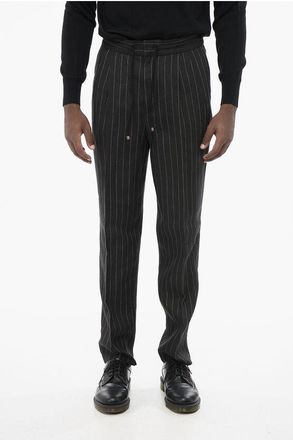 Brunello Cucinelli Double-pleated Pinstriped Linen Pants with Drawstring size 52