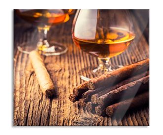 Pixxprint Whisky und Zigarre Herdabdeckplatte & Spritzschutz aus Echtglas | F&uuml;r Herd-Kochfelder | 60x52 cm