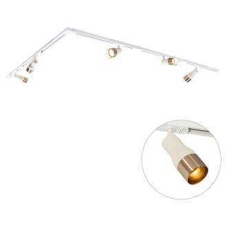QAZQA Modernes Schienensystem mit 5 Strahlern Beige mit Gold 1-phasig - Iconic Kohua