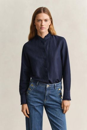 GANT Damen R&uuml;schenbluse aus Leinenmix (46) EVENING Blau