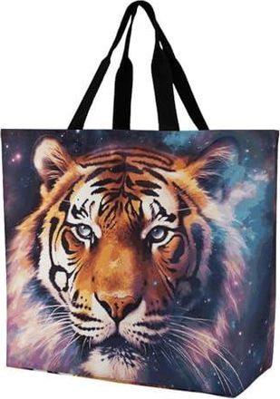 Generic Tigre Galaxie Sac &Agrave; Bandouli&egrave;re L&eacute;ger Tote Bag Grand Sac Fourre-Tout Pour Plage Quotidienne Travail