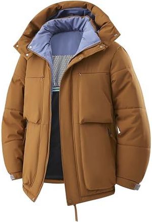 Generic Veste en duvet avec capuche pour homme - Parka à bulles - Col montant - Coupe-vent - Fermeture éclair intégrale, caramel, XXL