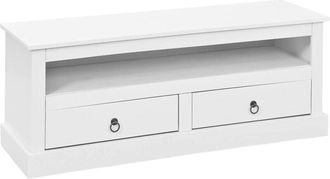 Altobuy NATUR - Meuble TV 2 Tiroirs Bois Massif Vernis Blanc