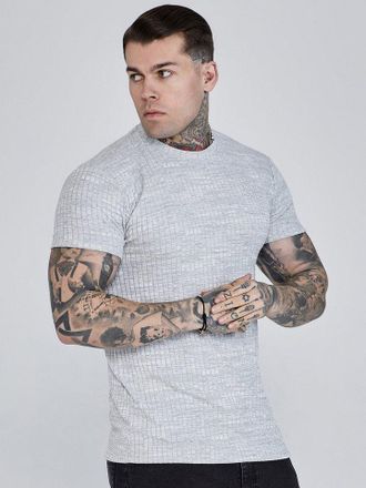 Siksilk T-Shirt SikSilk Herren Hellgraues Geripptes T-Shirt