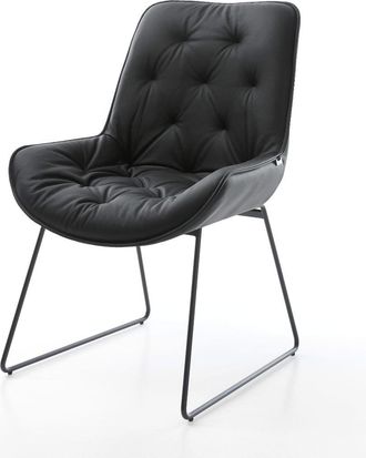 DELIFE Esszimmerstuhl Taimi-Flex Echt-Leder Schwarz Kufengestell Schwarz, Esszimmerstühle