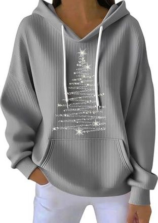 Generic Sweat à capuche décontracté pour femme avec inscription « Merry Christmas » - Joli Père Noël imprimé - Pull ample décontracté à manches longues - Pull