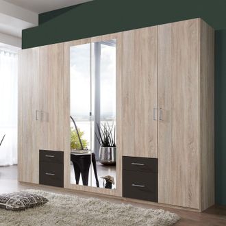Wimex home24 Drehtürenschrank Montepelier 270cm Beige/Eiche Sägerau Dekor/Mokka