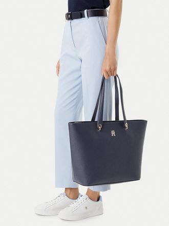 Tommy Hilfiger Handtasche Tommy Hilfiger Emblem Shopper AW0AW15178 Dunkelblau