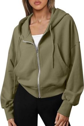 Generic Sweat-shirt surdimensionn&eacute; pour femme - Veste &agrave; capuche - Veste &agrave; capuche pour femme - Fermeture &eacute;clair compl&egrave;te - Sweats coup&eacute;s - Vestes d&eacute;contract&eacute;e