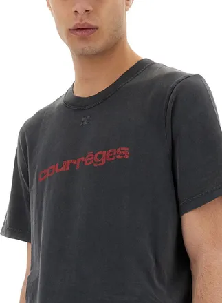 Courr&egrave;ges Logo Print T-Shirt - Black