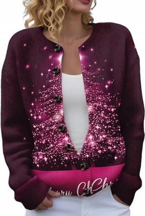 Generic Cardigan de Noël amusant pour femme avec motif sapin de Noël boutonné ouvert sur le devant, Zc-Violet, XL