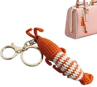 Generico Gen&eacute;rico Shrimp Keychain - Yarn, Crochet Shrimp Doll Pendentif, Hand-Woven Design | Mignon Miniature Accessory Keyring, Crochet Doll Keychain For Back