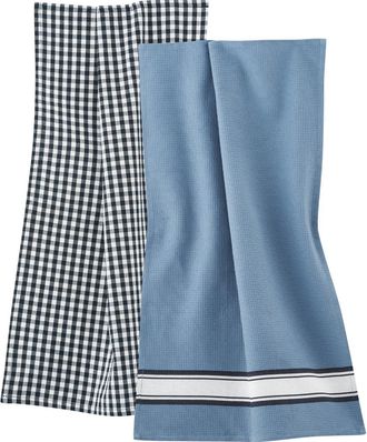 Living Crafts Delhi | Geschirrtücher, 2er-Pack, Set 100% Baumwoll-Geschirrtücher | Saugfähige und langlebige Küchentücher, Geschirrhandtuch (Indigo Blue)