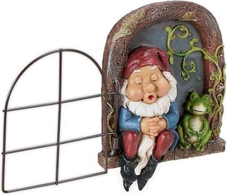 Relaxdays Zwerg mit Fenster, wetterfeste Gartendeko, Baumzwerg zum Aufhängen, HxBxT 17 x 12 x 4,5 cm, Kunststein, bunt