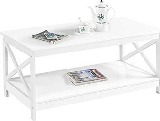 Yaheetech Table Basse de Salon en Bois Moderne Pied X avec 1 &Eacute;tag&egrave;re de Rangement Ouvert Meuble de Salon Bureau Chambre Blanc 100 x 50 x 45 cm