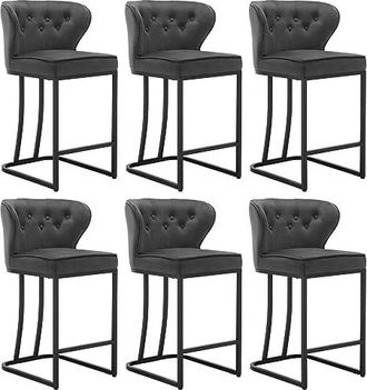 Woltu Lot de 6 Tabourets de Bar avec Dossier, Chaise de Salle à Manger avec Repose-Pieds, Chaise Ergonomique pour Cuisine, Chambre, Salon, Chaise en Velours