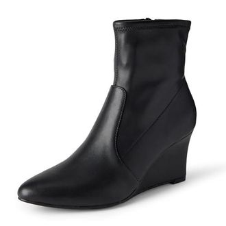 Amazon Essentials Bottines Compens&eacute;es Avec Fermeture &Eacute;clair Femme, Noir Faux Cuir, 42 EU