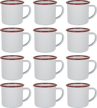Argon Tableware Wei&szlig;e Emaille -Espresso -Becher - 130ml - Rot - Pack Von 12