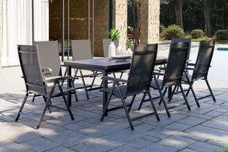 Kettler Kettler BasicPlus Esstischgarnitur, anthrazit, Alu/Textilene, Tisch 180/240x100cm, 8 Multipositionssessel