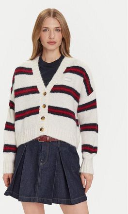 Tommy Jeans Strickjacke Badge DW0DW21678 &Eacute;cru Relaxed Fit