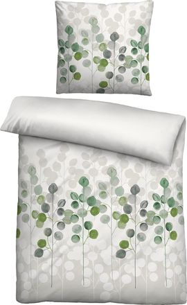 Biberna 0026722 Seersucker Bettw&auml;sche STILISIERTE Pflanze pistaziengr&uuml;n 1x 135x200 cm + 1x 80x80 cm
