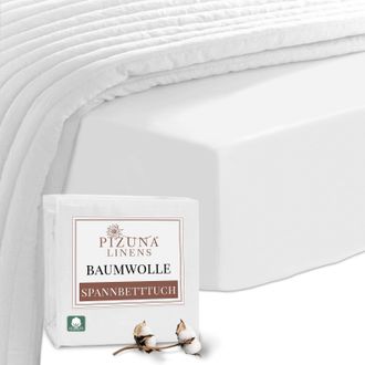 Pizuna 400 Fadenzahl Baumwolle spannbettlaken 150x200-160x200cm Wei&szlig;, 100% Langstapelige Baumwolle Spannbetttuch, Weiche Mako Satin-Webart passt bis zu 40 cm