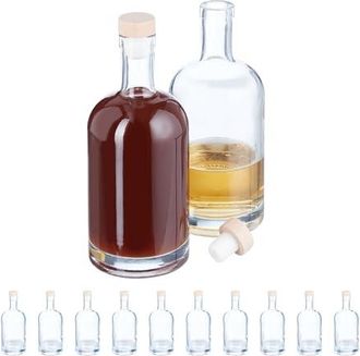 Relaxdays Flaschen zum Bef&uuml;llen, 12er Set, 500 ml, mit Korken, f&uuml;r &Ouml;l, Essig, Schnaps, Lik&ouml;r, Glasflasche, transparent