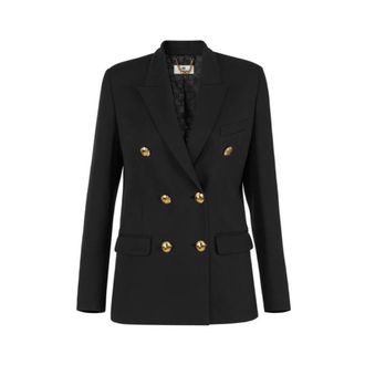 Elisabetta Franchi Gabardine Double-Breasted Jacket - - Jackets - Damen - Schwarzk - XS