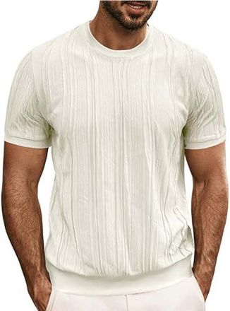 Generic T-shirt pour homme &agrave; manches courtes, t-shirt en tricot avec col rond, t-shirt d&eacute;t&eacute; d&eacute;contract&eacute;, chemise de loisirs, coton bouton de couleur bloquante