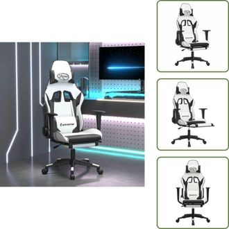 vidaXL The Living Store Gaming-Stuhl mit Massage & Fu&szlig;st&uuml;tze Wei&szlig; & Schwarz Kunstleder - Gaming-Stuhl - Gamer Chair - B&uuml;rostuhll - Schreibtischstuhl