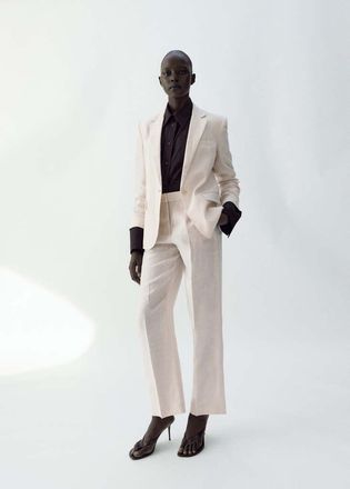 Mango Blazer costume lin &eacute;cru - Femme - 32 - MANGO