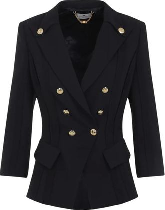 Elisabetta Franchi Femme, Vestes, Noir, Taille: 44 FR Veste Crois&eacute;e Stretch en Cr&ecirc;pe Double &Eacute;paisseur