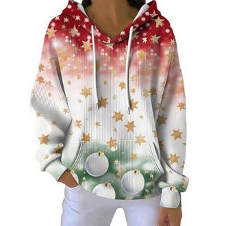 Generic Sweat à capuche de Noël léger pour femme - Joli Père Noël - Imprimé Père Noël - Haut ample décontracté à manches longues pour entraînement, fête, cade
