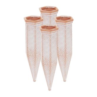 Relaxdays Tonkegel Bewässerung 4er Set, Gießkegel für 1,5 l PET-Flaschen, Zimmerpflanzen & Balkonkästen, terrakotta/weiß