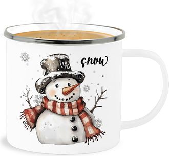 Shirtracer Emaille Becher Blechbecher - Weihnachtstasse Tasse - Geschenk Weihnachten Schneemann Motiv Weihnachtsgeschenke Schneemann Geschenk Winter Geschenkidee