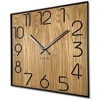 FlexiStyle Holzwanduhr Wood Square Holz Eiche 40cm Durchmesser holzoptik ohne tickgeräusche, Oak Schwarz