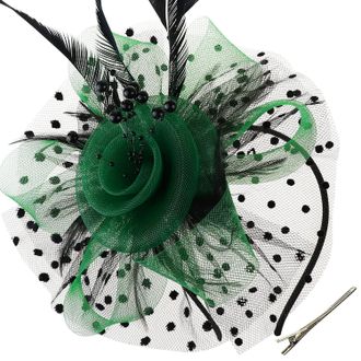 Dreshow Fascinators Hut Blume Mesh B&auml;nder Federn auf einem Stirnband und Einem Geteilten Clip Cocktail Tea Party Headwear f&uuml;r M&auml;dchen und Damen