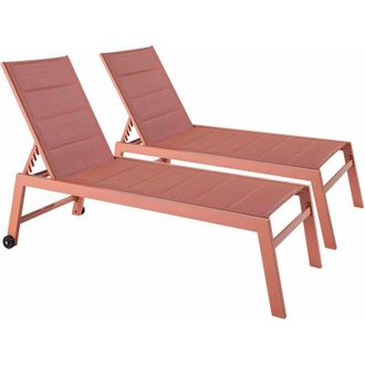 Oviala Lot de 2 bains de soleil en aluminium et textil&egrave;ne argile
