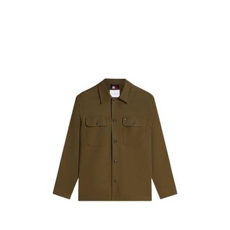 Tommy Hilfiger Veste chemise unie &agrave; logo brod&eacute; en coton m&eacute;lang&eacute;