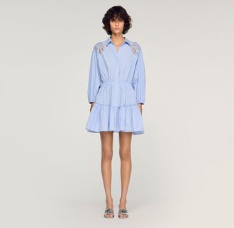 Sandro Robe courte en coton &agrave; rayures