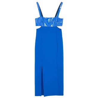 Patrizia Pepe Femme, Robes, Bleu, Taille: 36 FR Robe Midi avec Fente Lat&eacute;rale et Haut en &Eacute;co-cuir