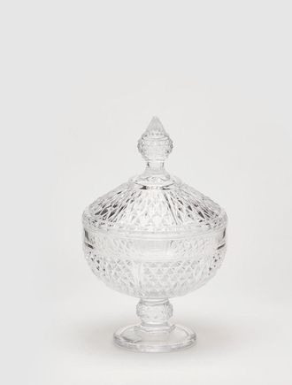 EDG - Enzo De Gasperi Bonbonglas, Bonbonniere aus Vorratsglas, Vorratsdose Schale Topf mit Sockel und Deckel Landhaus Shabby Chic - Reliefmuster - 15x25 - Transparent