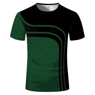 Generic T-shirt pour homme avec motif blocs de couleur, col rond, manches courtes, haut d&eacute;contract&eacute;, Vert fonc&eacute;., 3XL
