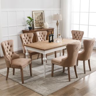 Merax Esszimmerst&uuml;hle 6er-Set, K&uuml;chenstuhl, Polsterstuhl, Dining Chair, Moderne Stuhl aus Samt, Gestell aus Massivholz, Armlehnenstuhl f&uuml;r Esszimmer Wohnzim