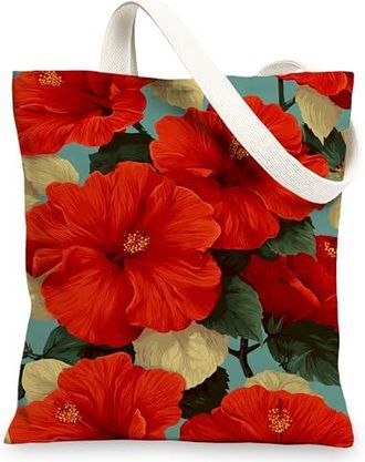 Generic Sacs fourre-tout en toile à motif floral tropical, respectueux de lenvironnement, sacs de courses réutilisables, bohèmes vifs, légers, lavables pour v