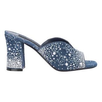 Philipp Plein Denim Mid Heels Plateau Sandalen Monogram Strass - - Shoes - Damen - Blau - 39 EU