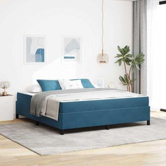 vidaXL Bettgestell mit Matratze Dunkelblau und Wei&szlig; 180 x 200 cm Samt Vidaxl